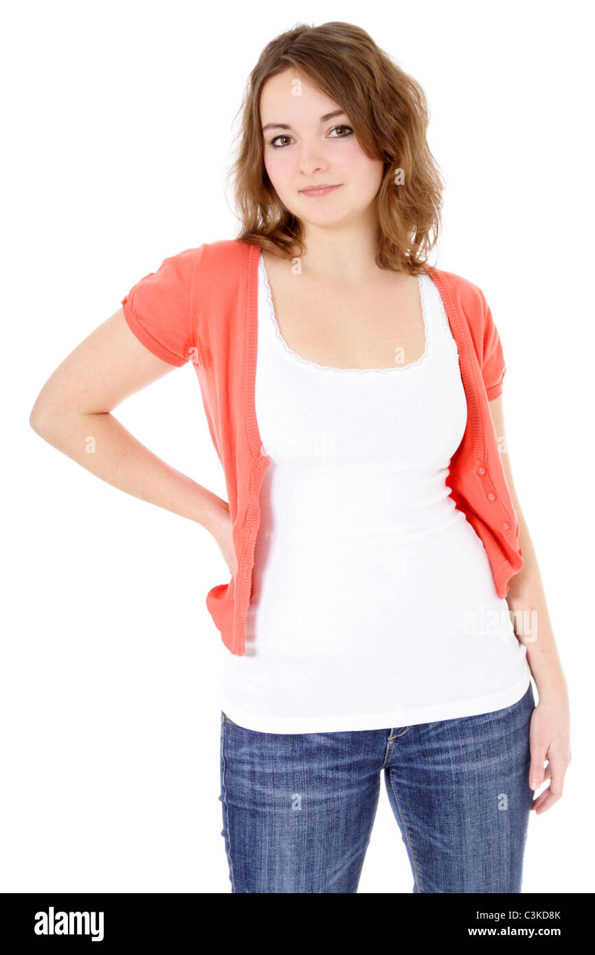 Confident looking woman. All on white background Stock Photo - Alamy