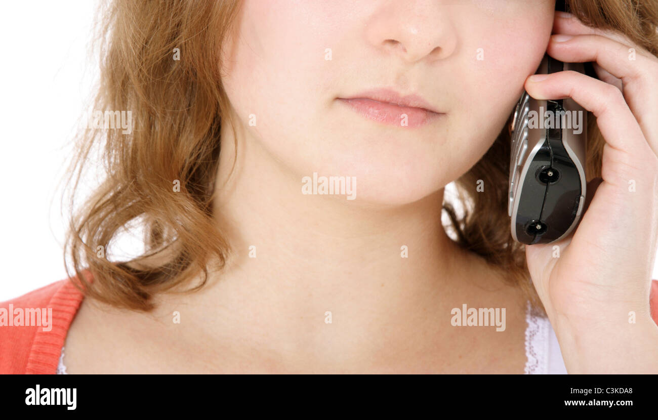 Young woman making a phone call. All on white background Stock Photo ...