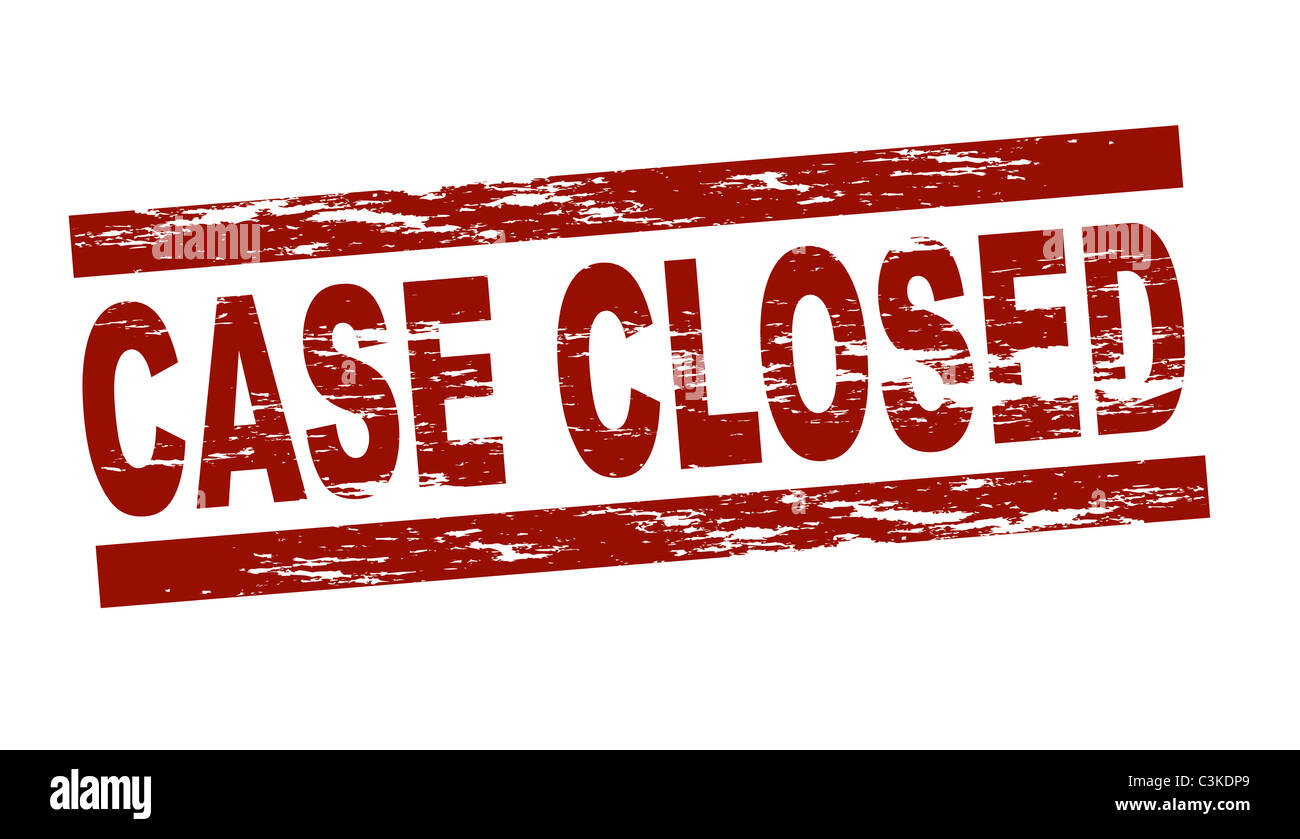 Stylized red stamp showing the term case closed. All on white ...