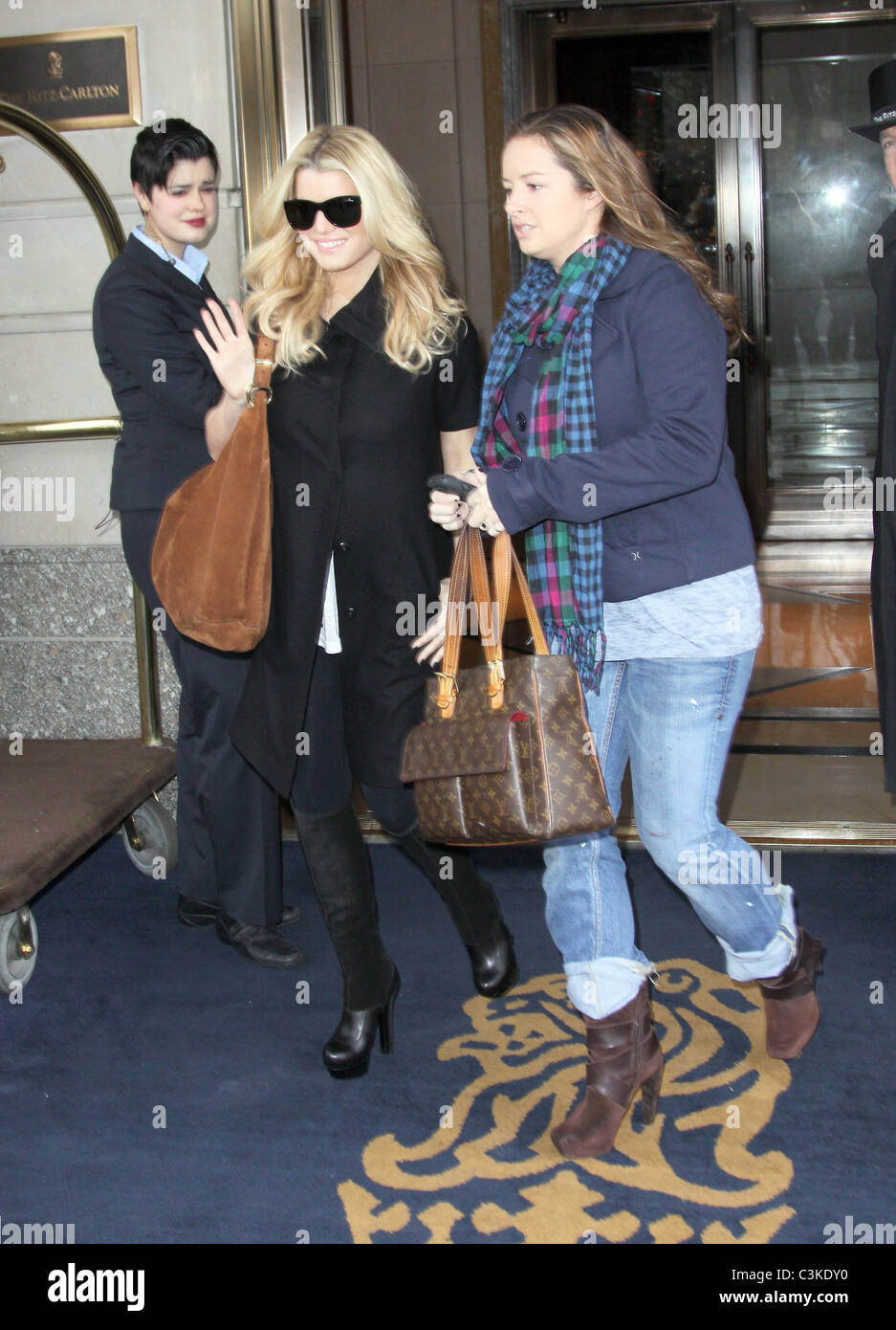 Singer Jessica Simpson with her personal assistant outside the Ritz ...
