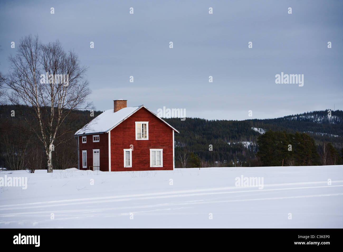 A red wooden house, Norrland, Sweden Stock Photo - Alamy
