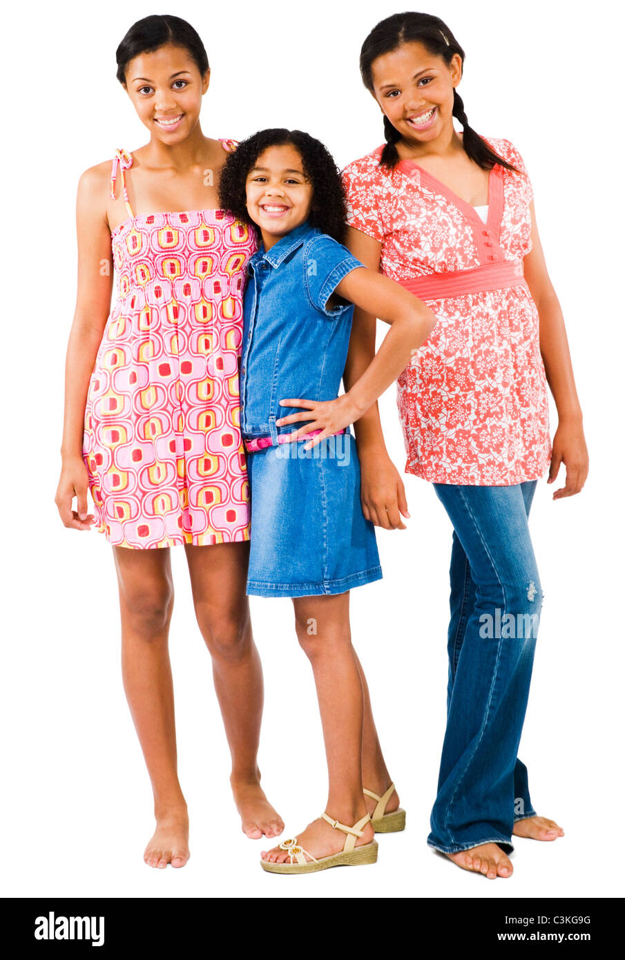 Portrait of three friends standing together isolated over white Stock ...