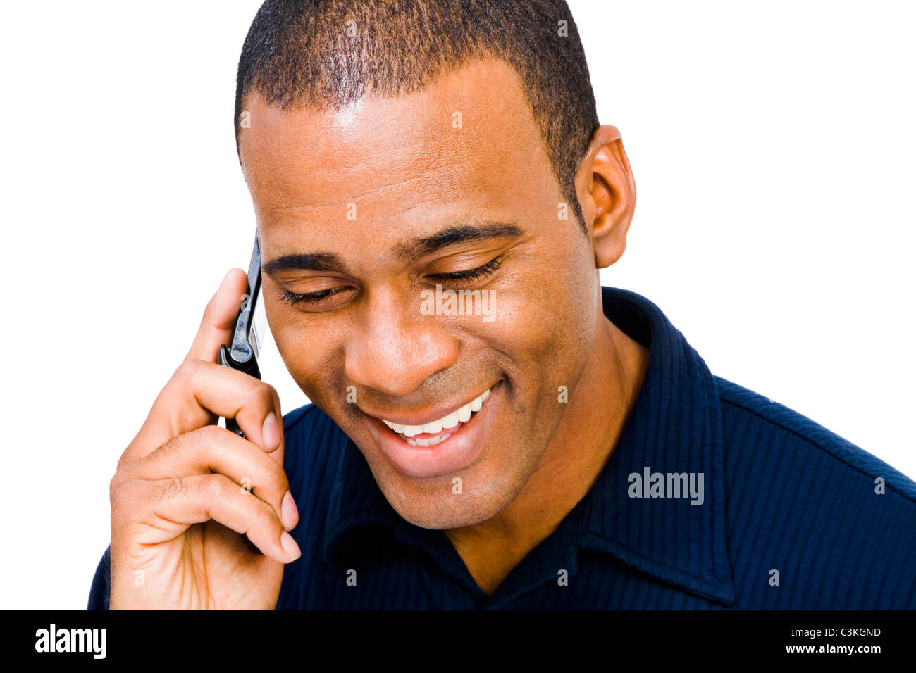 Handsome man talking on a mobile phone isolated over white Stock Photo ...