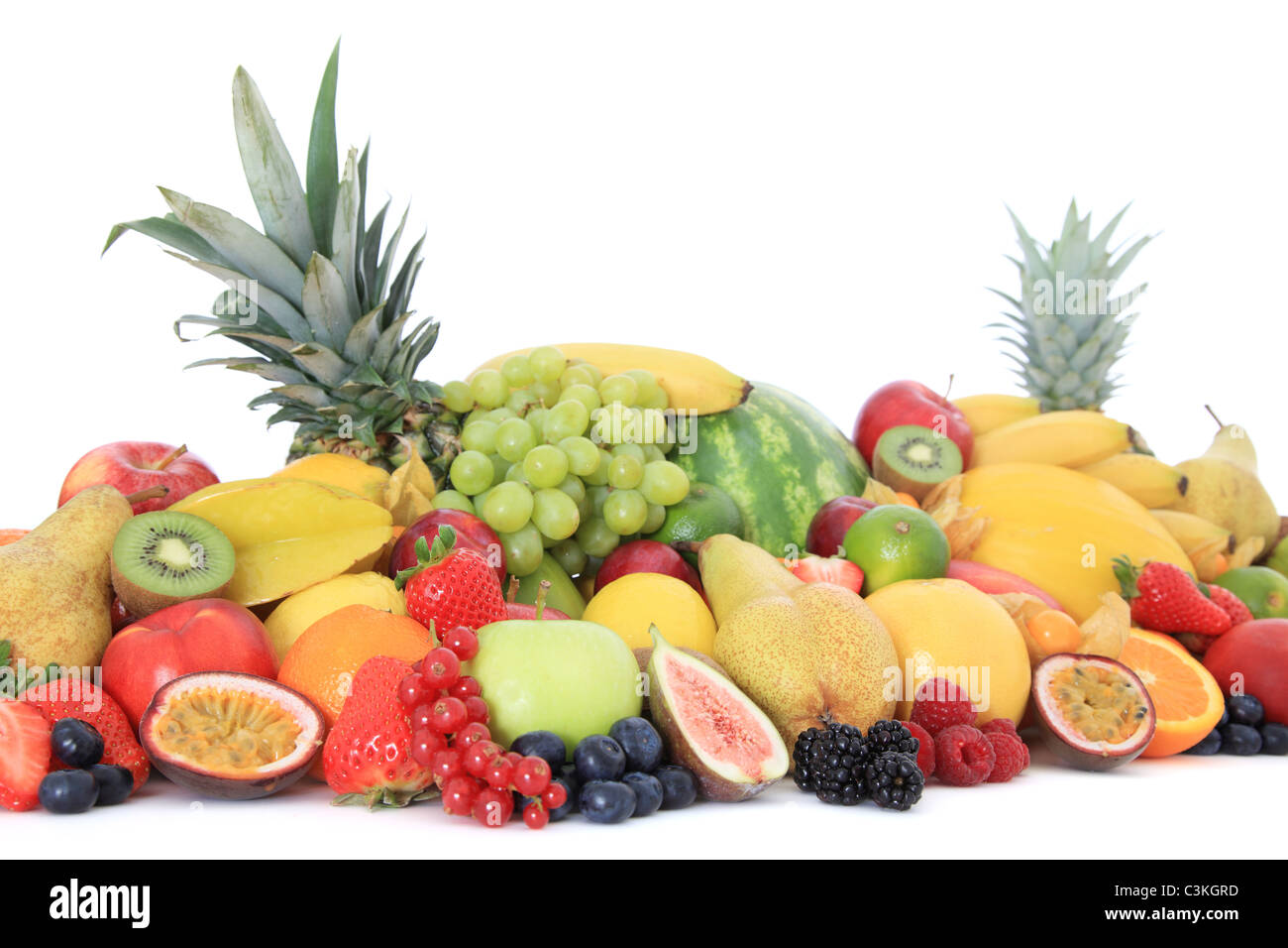 Pile of various ripe fruits. All on white background Stock Photo - Alamy
