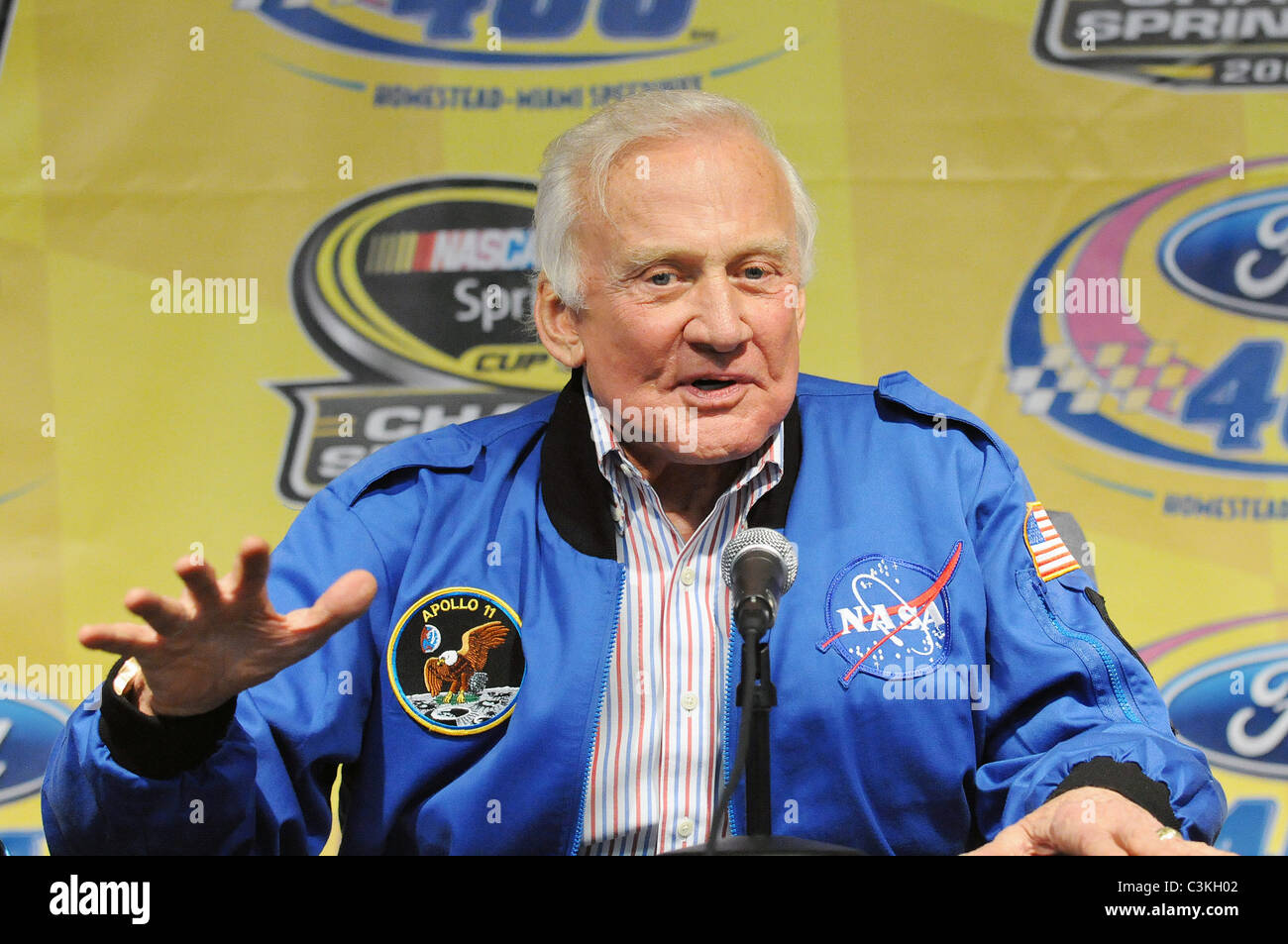 Astronaut Buzz Aldrin appears as the Grand Marshall for the Ford 400 at ...