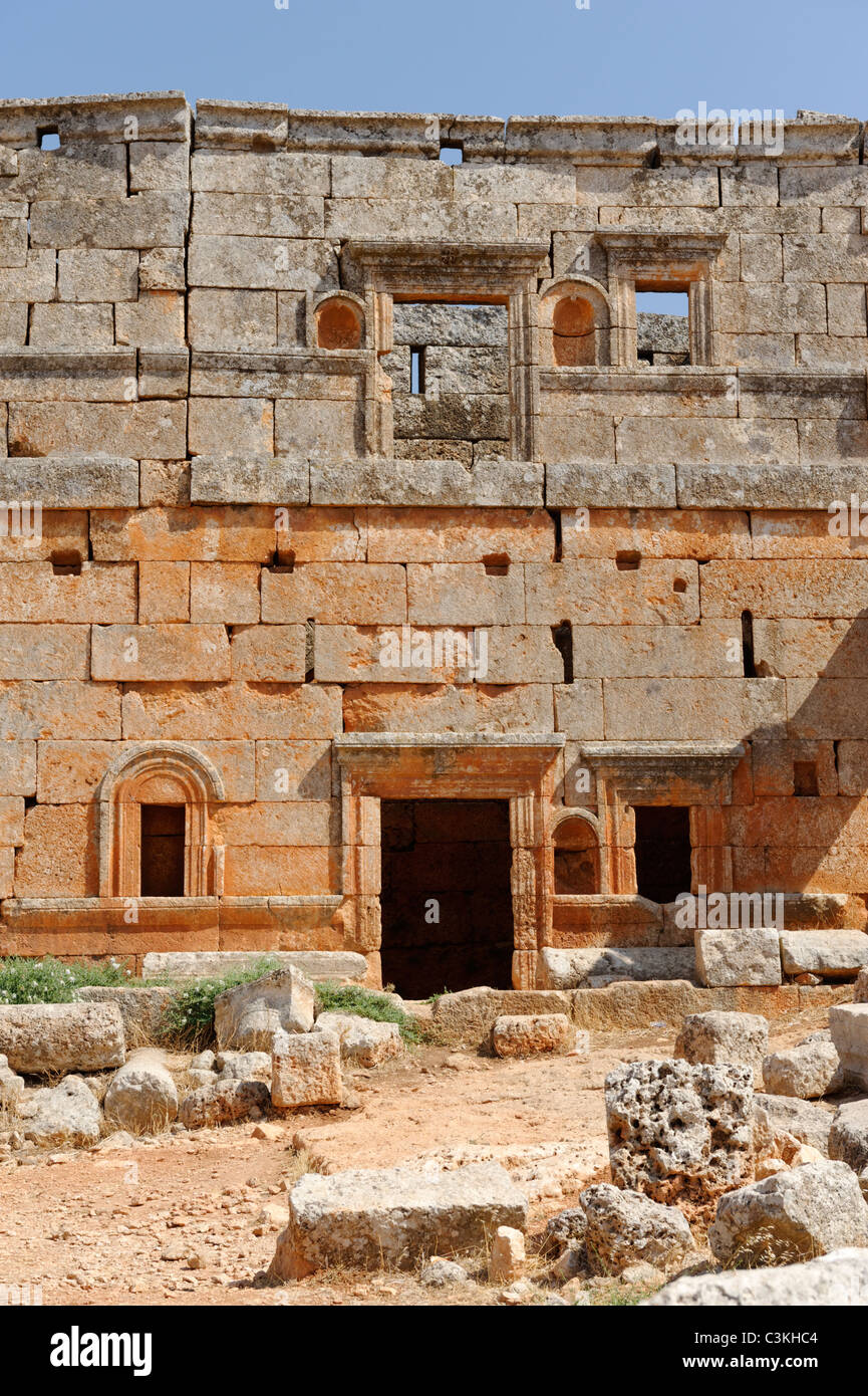 View of the facade of an almost intact two storey stone house at the ...