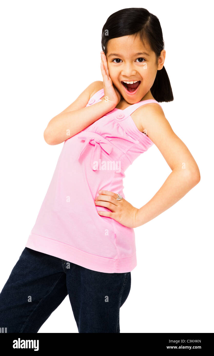 Happy girl posing isolated over white Stock Photo - Alamy