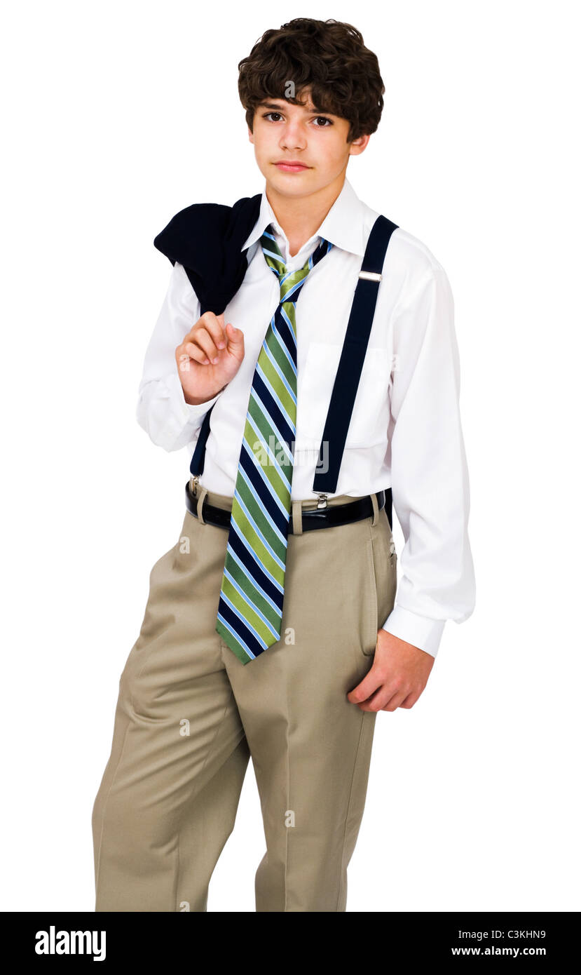 Standing boy posing isolated over white Stock Photo - Alamy