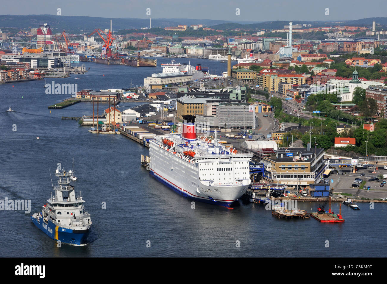 Aerial view of harbor with cruise ship Stock Photo - Alamy