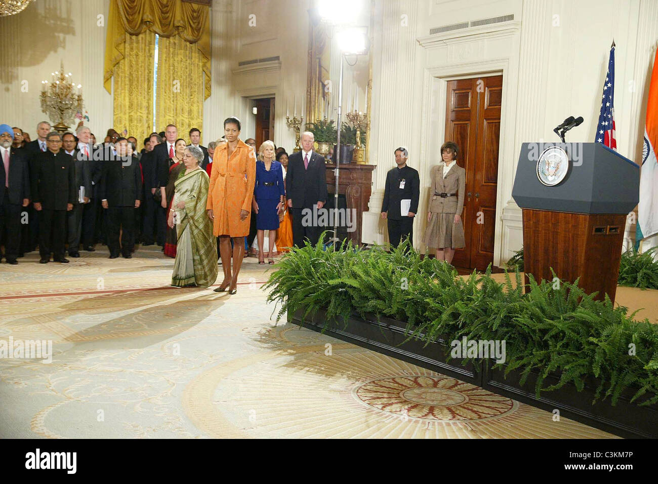 First Lady Michelle Obama with India's First Lady Gursharan Kaur as the ...