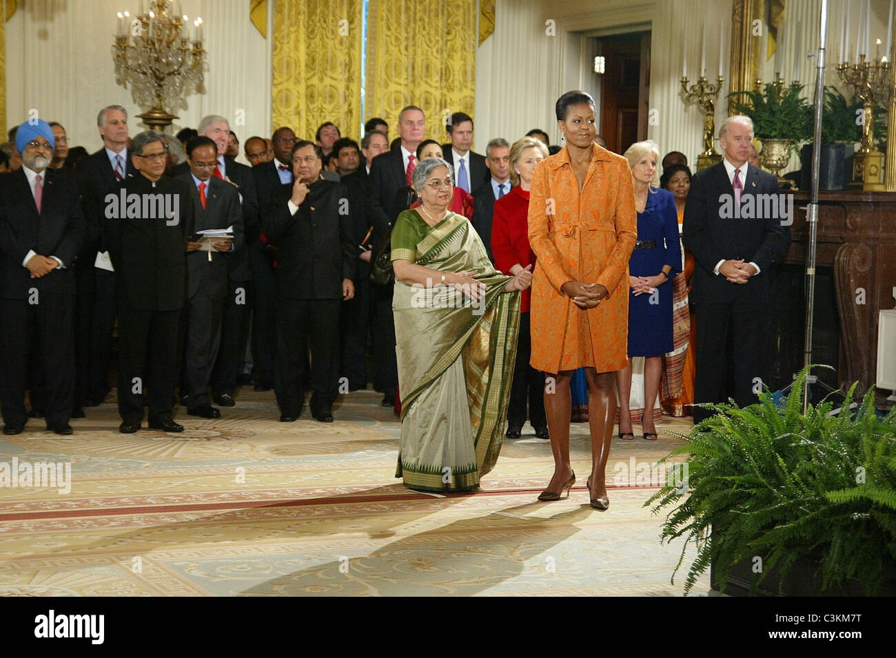 First Lady Michelle Obama with India's First Lady Gursharan Kaur as the ...
