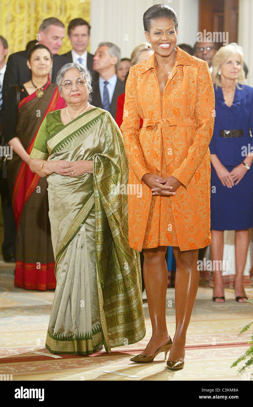 First Lady Michelle Obama with India's First Lady Gursharan Kaur as the ...