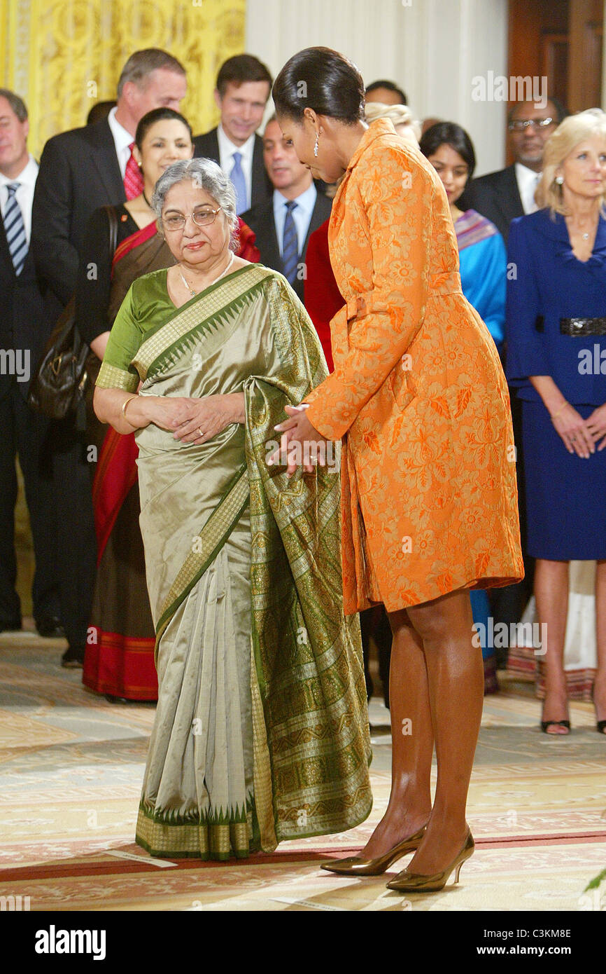 First Lady Michelle Obama with India's First Lady Gursharan Kaur as the ...