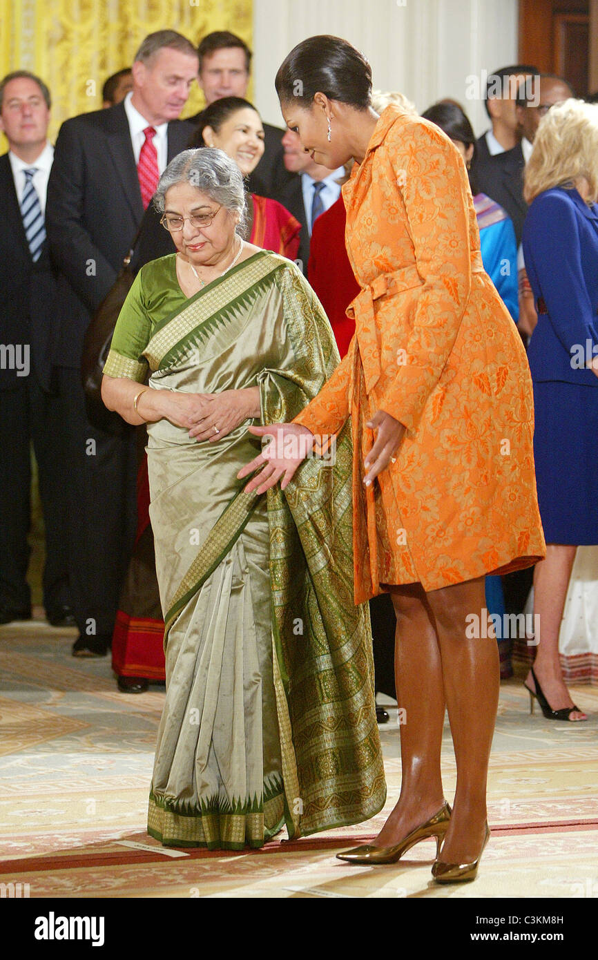 First Lady Michelle Obama with India's First Lady Gursharan Kaur as the ...