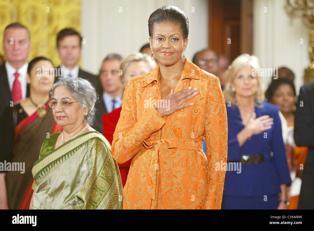 First Lady Michelle Obama with India's First Lady Gursharan Kaur as the ...