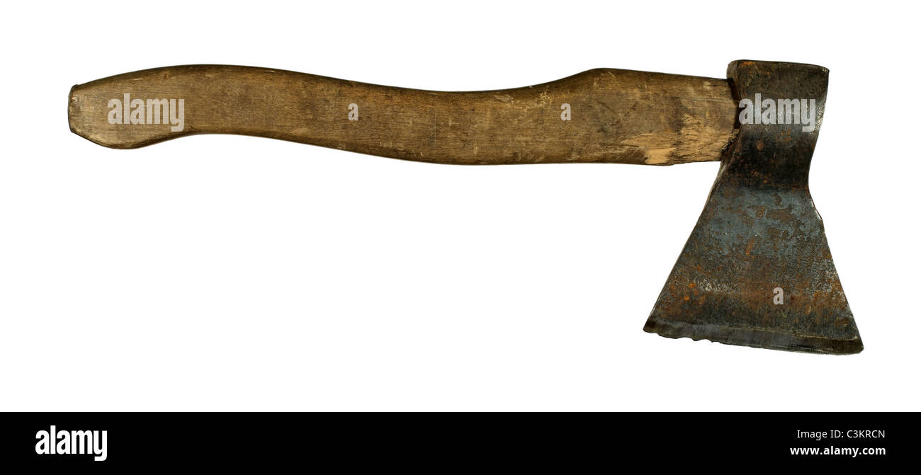 The old jagged axe on white background Stock Photo - Alamy