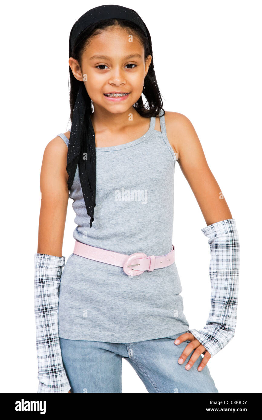 Portrait of a girl standing isolated over white Stock Photo - Alamy