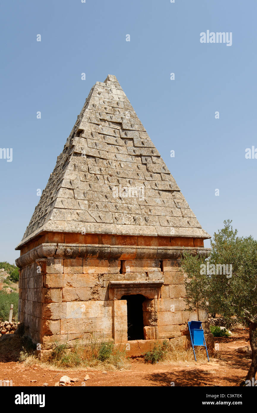 View the front of the smaller of the two monumental pyramid tombs at ...