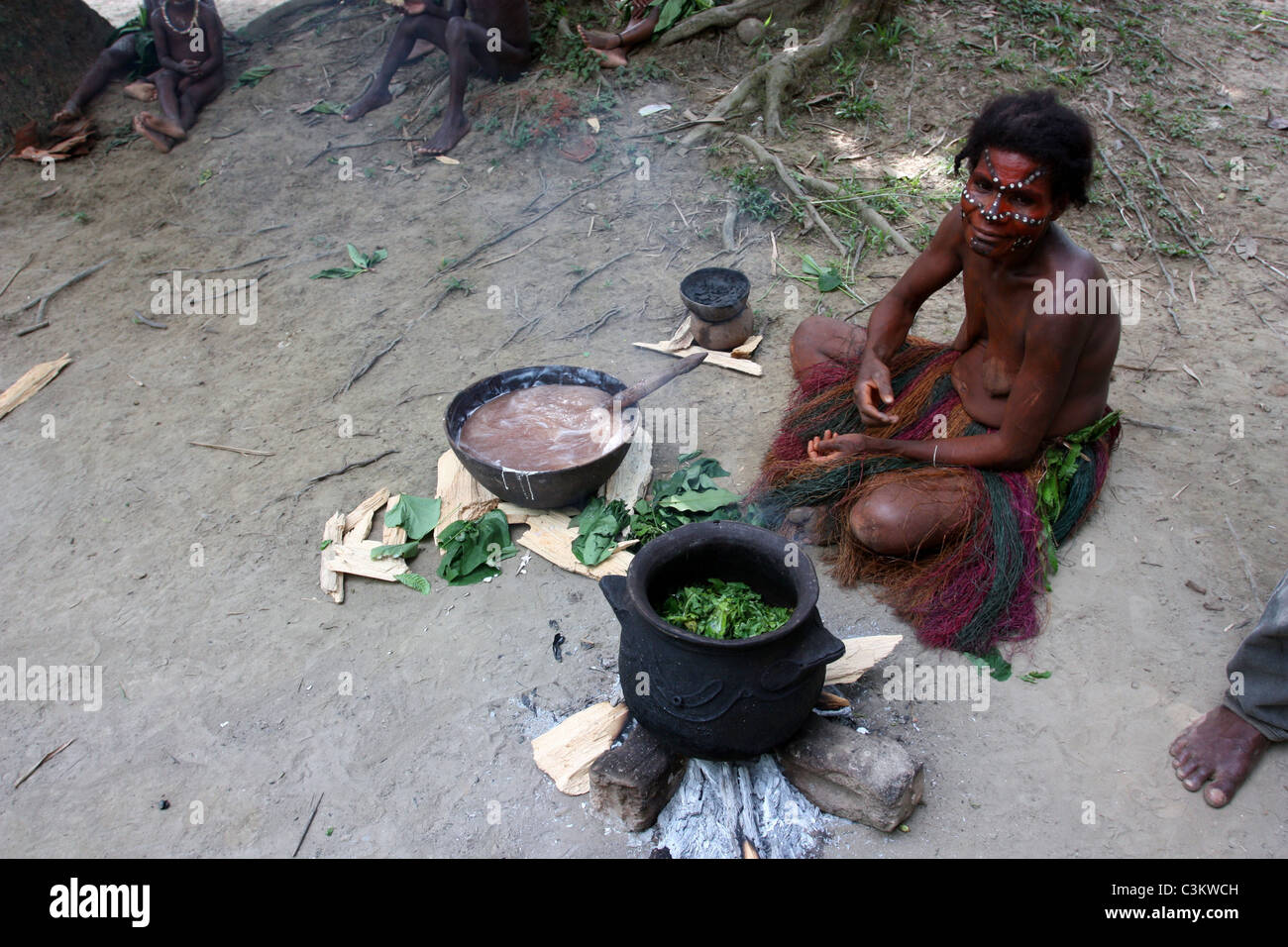 Tribeswoman Cooking Sago Stock Photo - Alamy