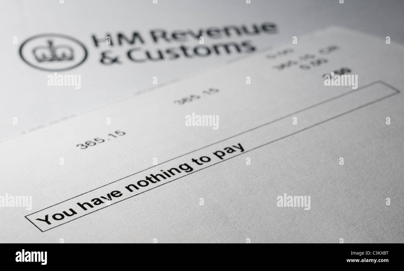 HMRC Customs Excise letter. Nothing to pay Stock Photo - Alamy