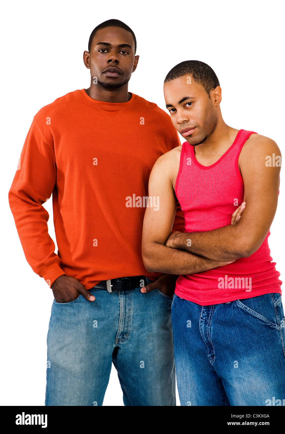 Portrait of two friends posing isolated over white Stock Photo - Alamy