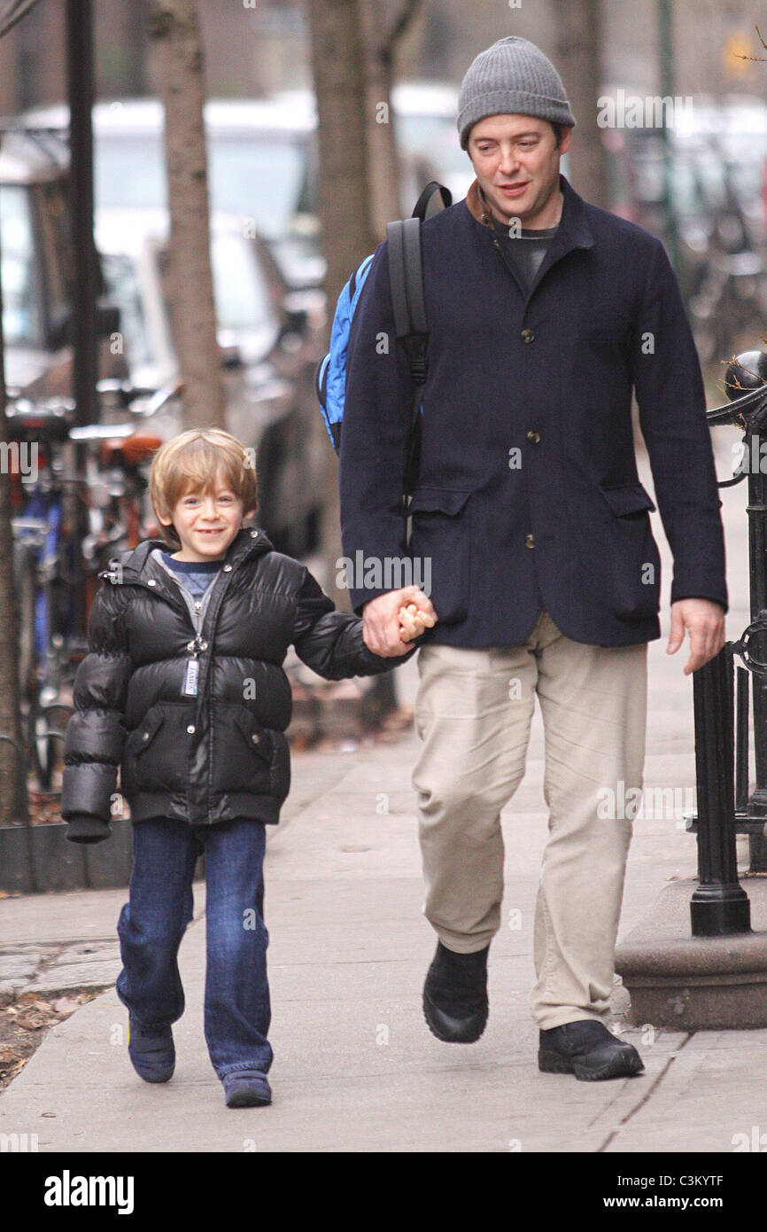 Matthew Broderick walks his 7-year-old son, James Wilkie, to school New ...