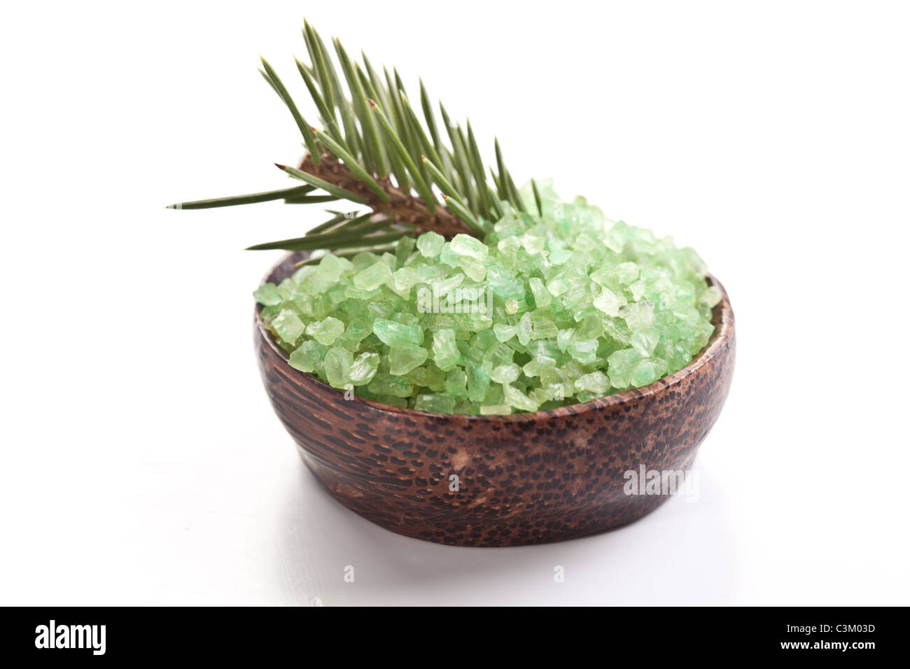 Pine branch with sea-salt on a white background Stock Photo - Alamy