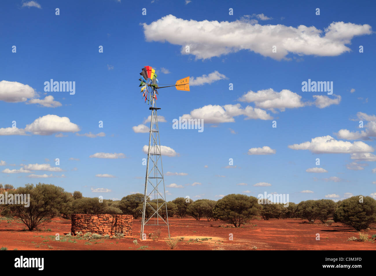 Brightly painted windmill, Sandstone, Gascoyne Murchison Western ...