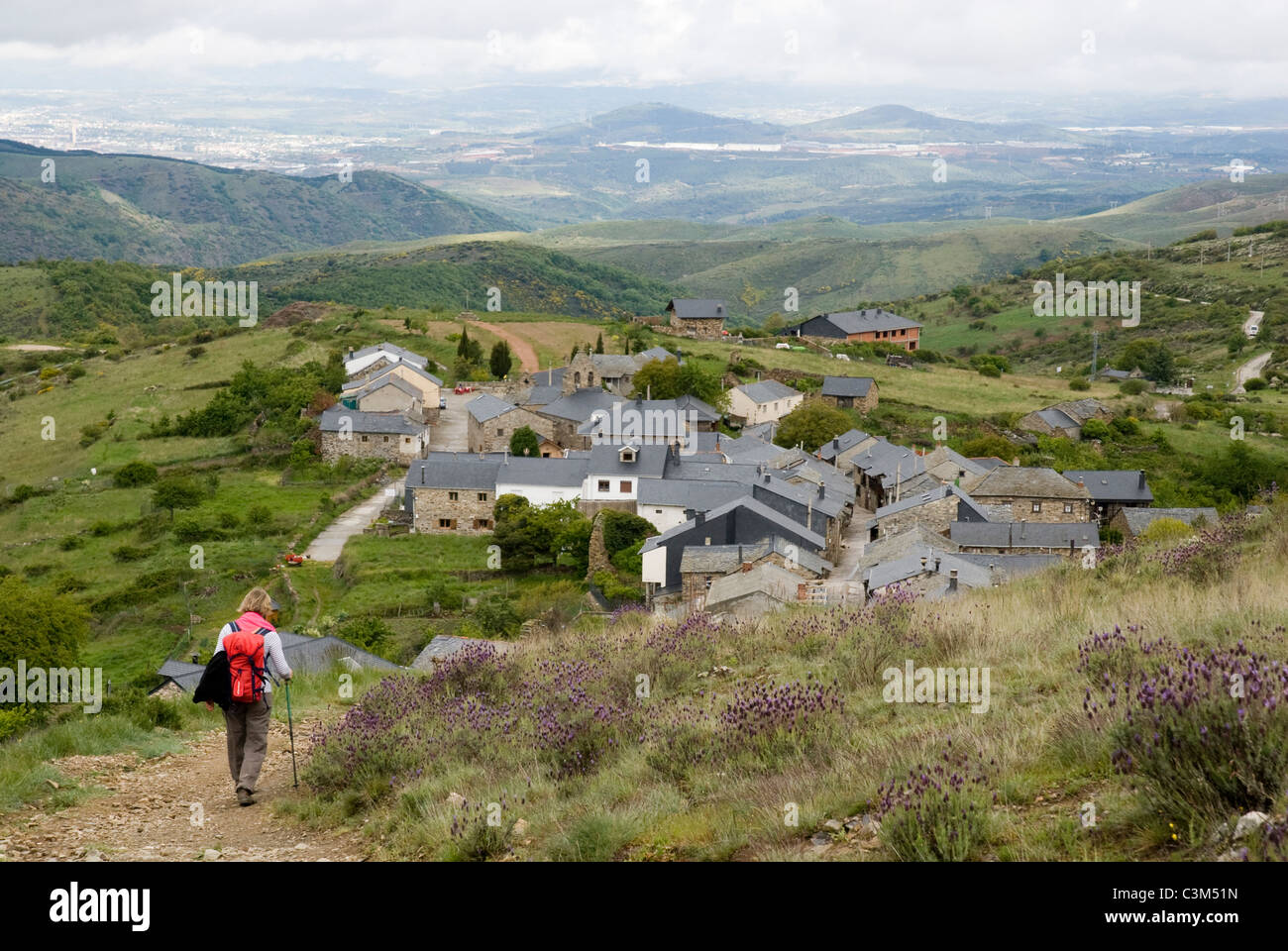 Pilgrim walking on the Camino de Santiago, Northern Spain Stock Photo ...