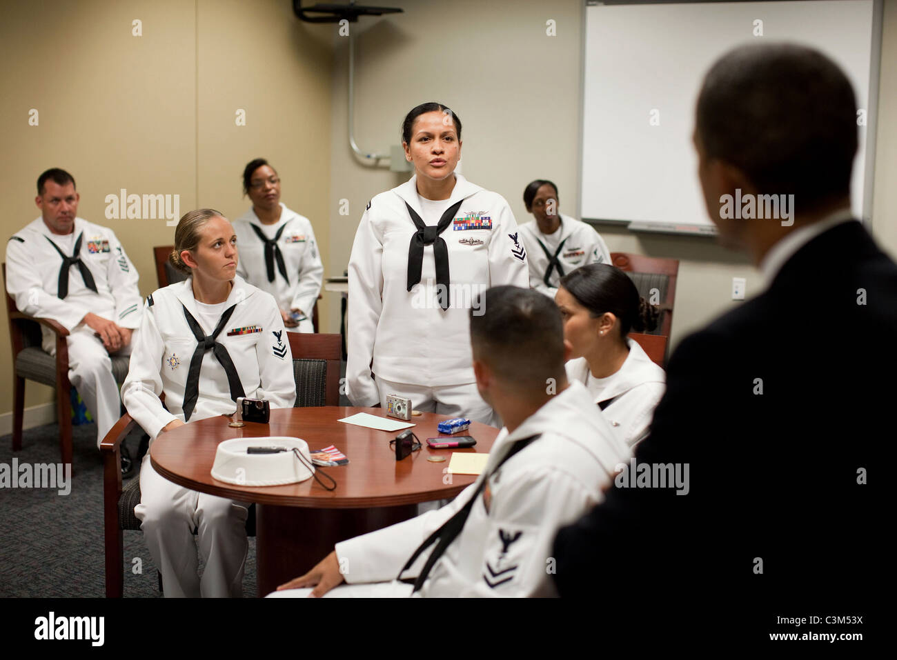 President Barack Obama meets with United States Navy personnel at Naval ...