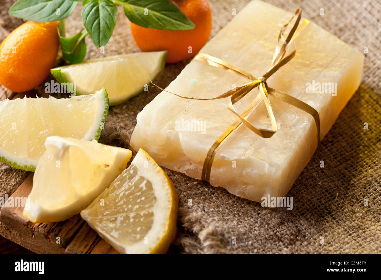 Piece of handmade lemon soap Stock Photo - Alamy