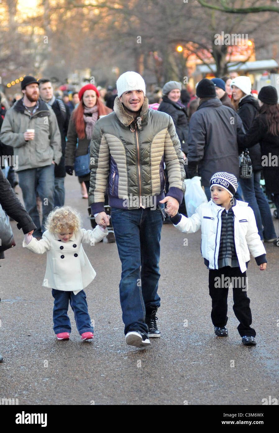 Peter Andre carrying Junior and Princess Tiaamii at 'Winter Wonderland ...