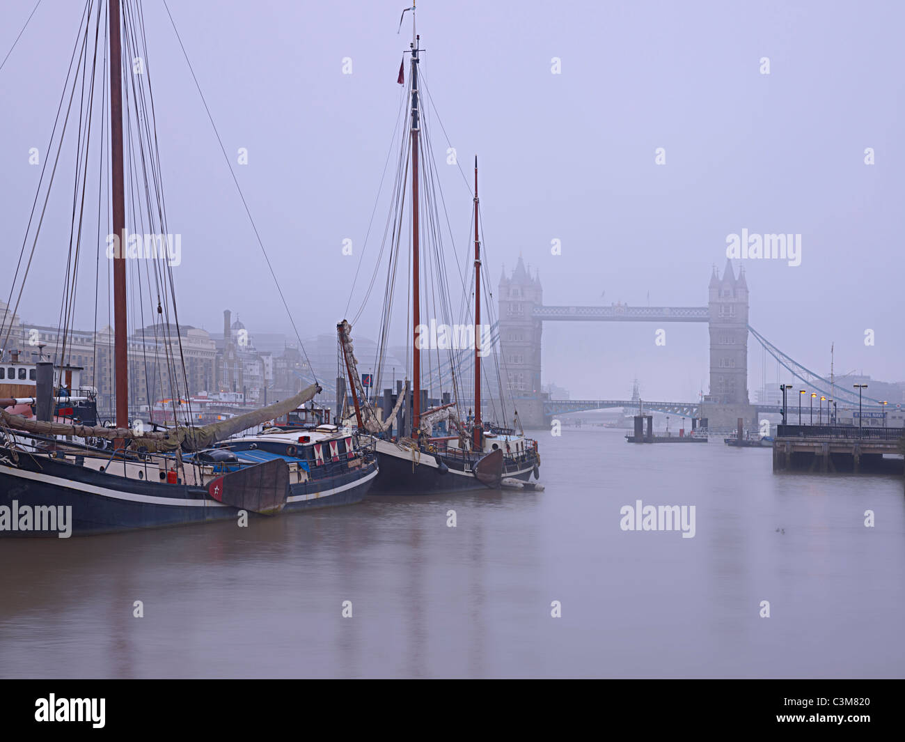 Dutch Sailing barges on the River Thames by Tower bridge London Stock ...
