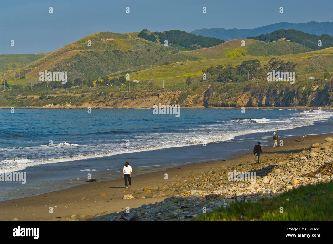Coastal green hills in spring from El Capitan State Beach, near Santa ...