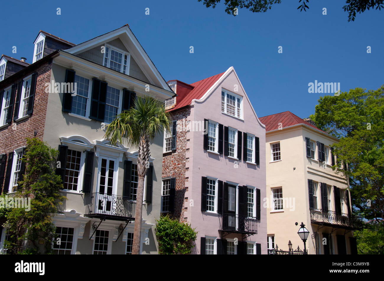 South Carolina, Charleston. Historic homes along Atlantic Street Stock ...