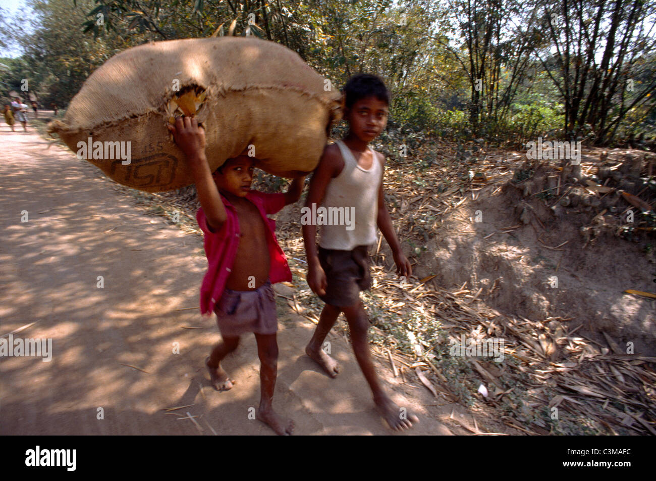 Bengal India Children Carrying Sack On Head Stock Photo - Alamy