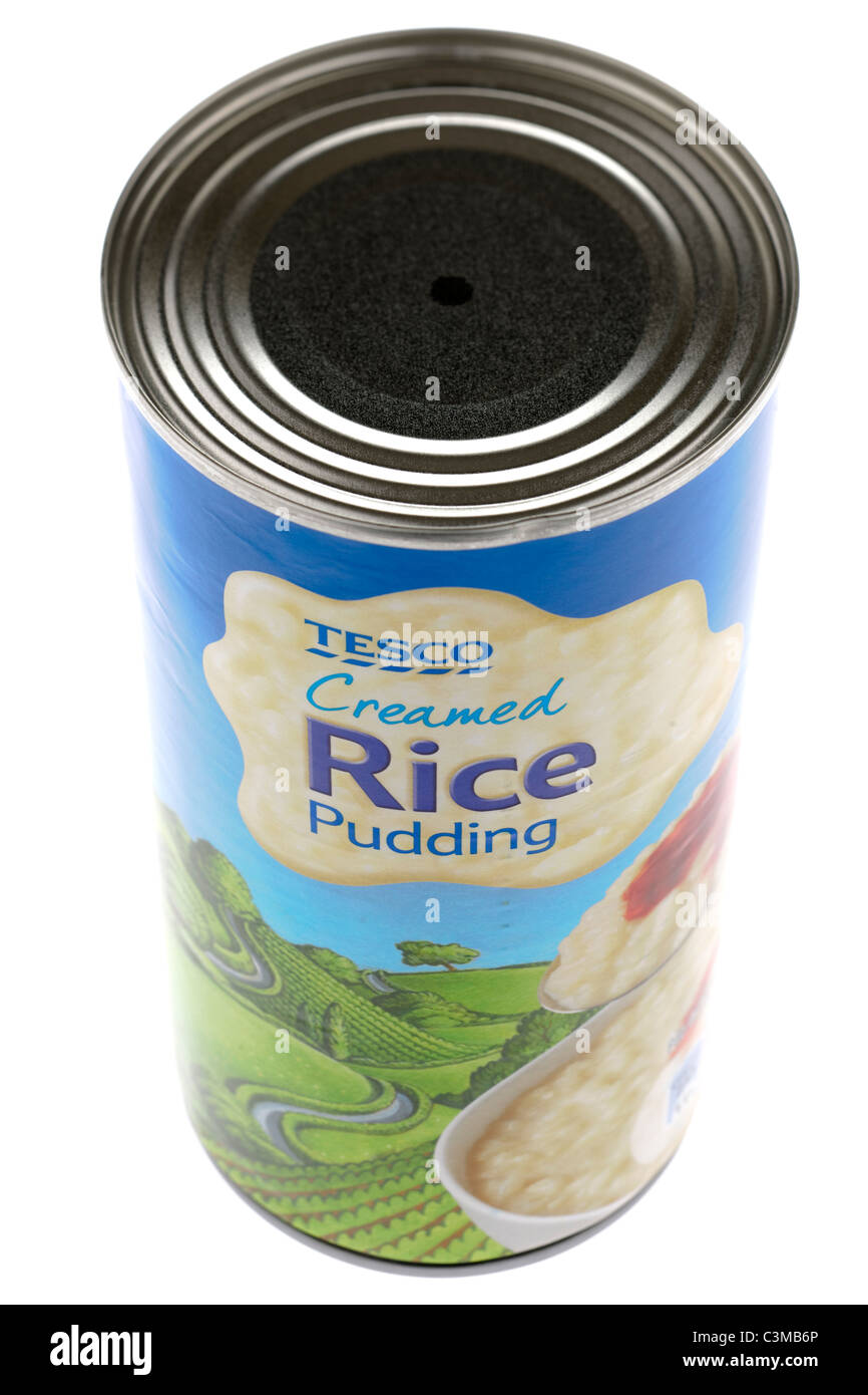 Tin of Tesco creamed rice pudding Stock Photo - Alamy