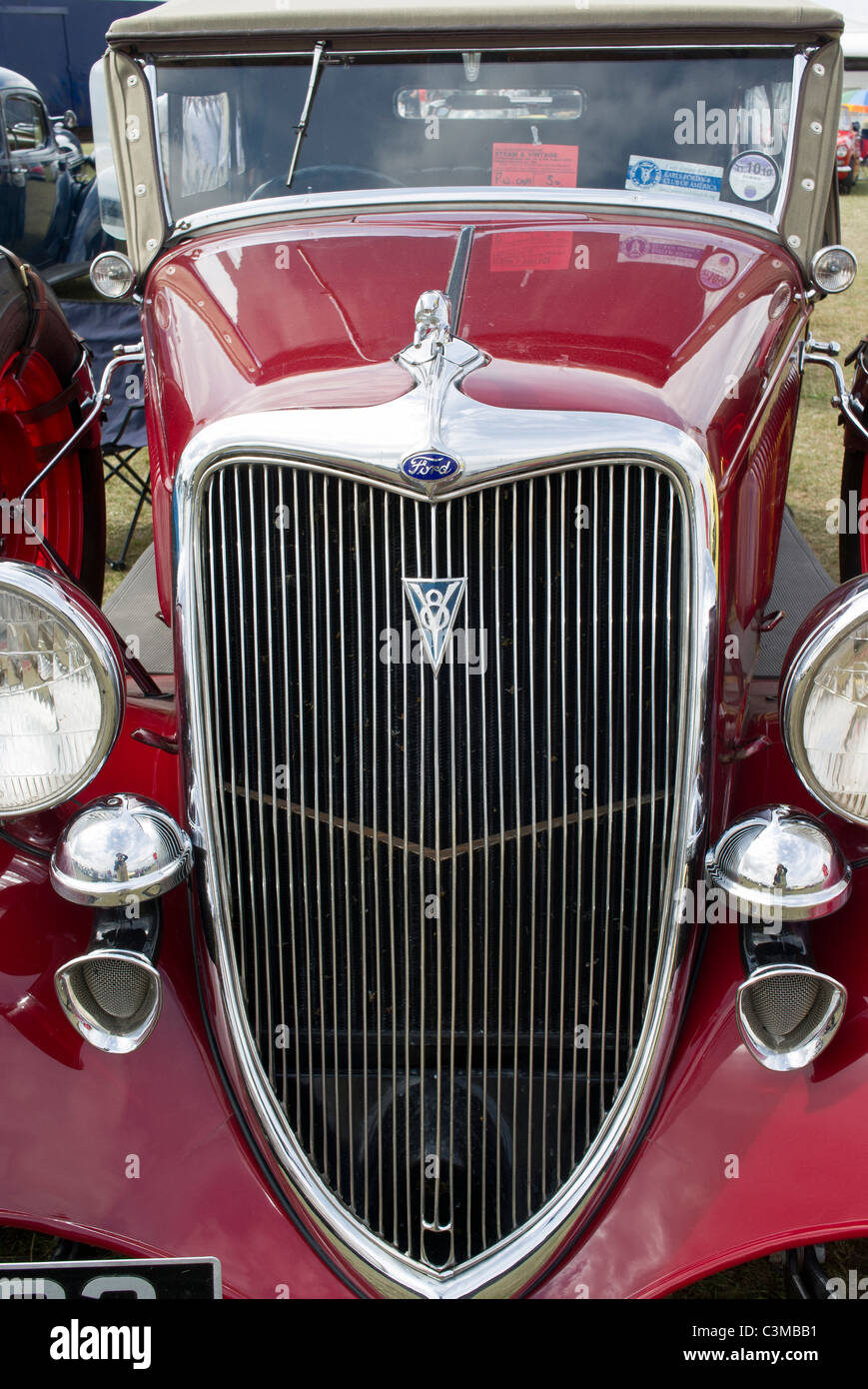 Radiator and front of 1934 Ford V8 Phaeton vintage car on show in UK in ...