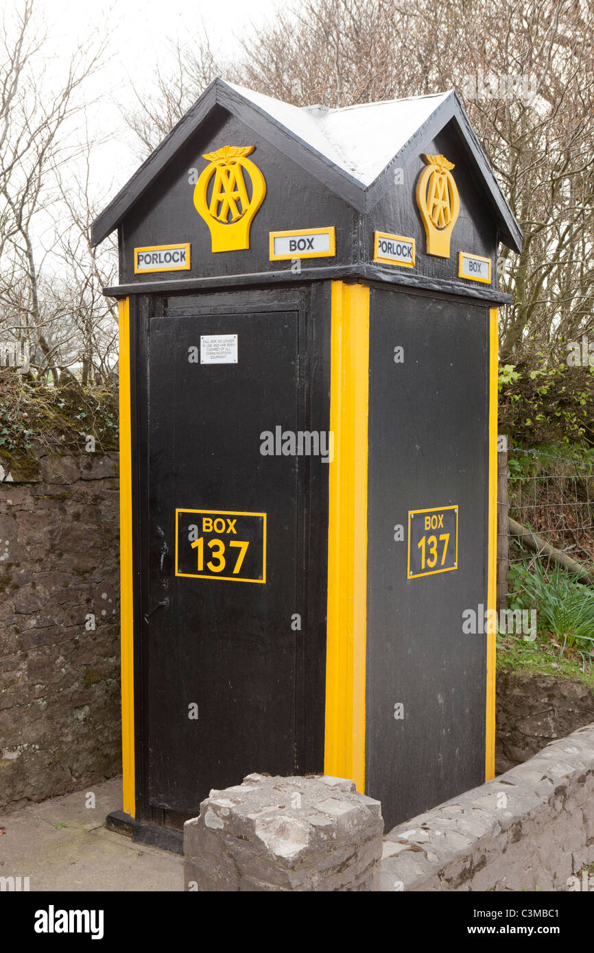 Traditional AA Automobile Association emergency telephone box on Exmoor ...
