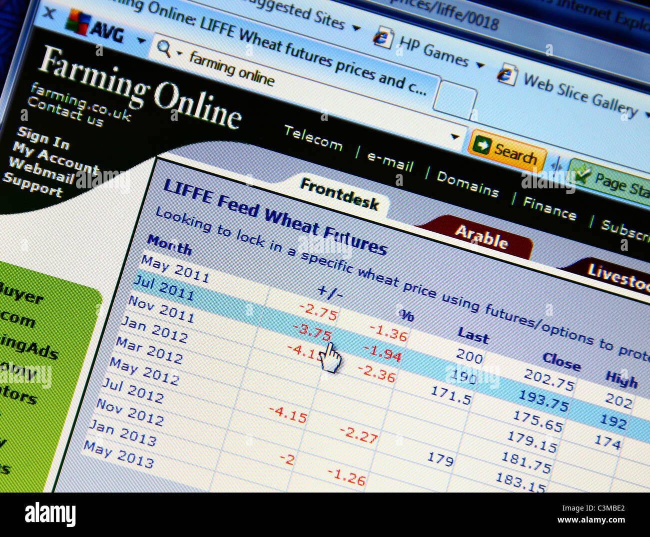 Farming Online arable crop prices Stock Photo - Alamy