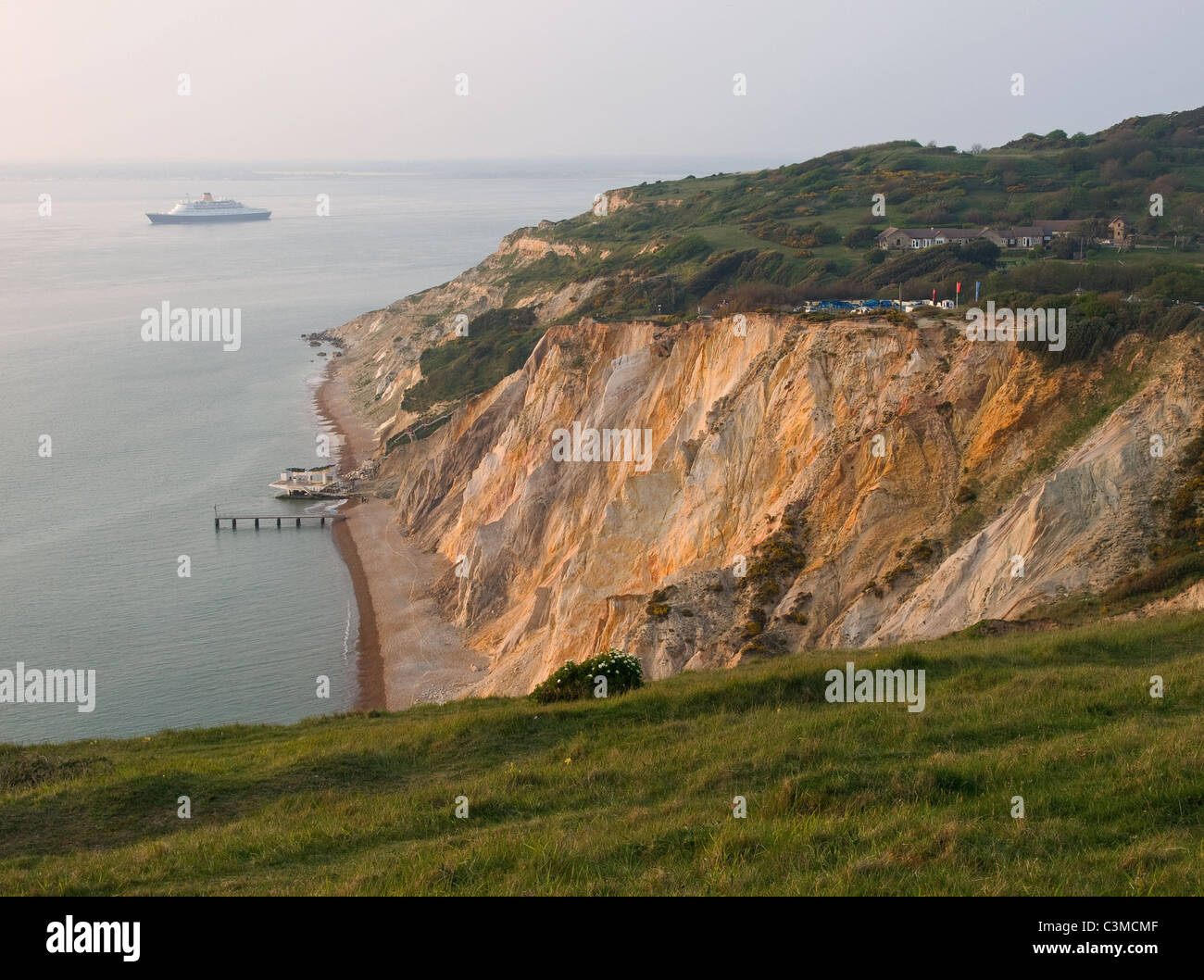 Alum Bay Isle of Wight England UK with cruise ship Saga Ruby passing in ...