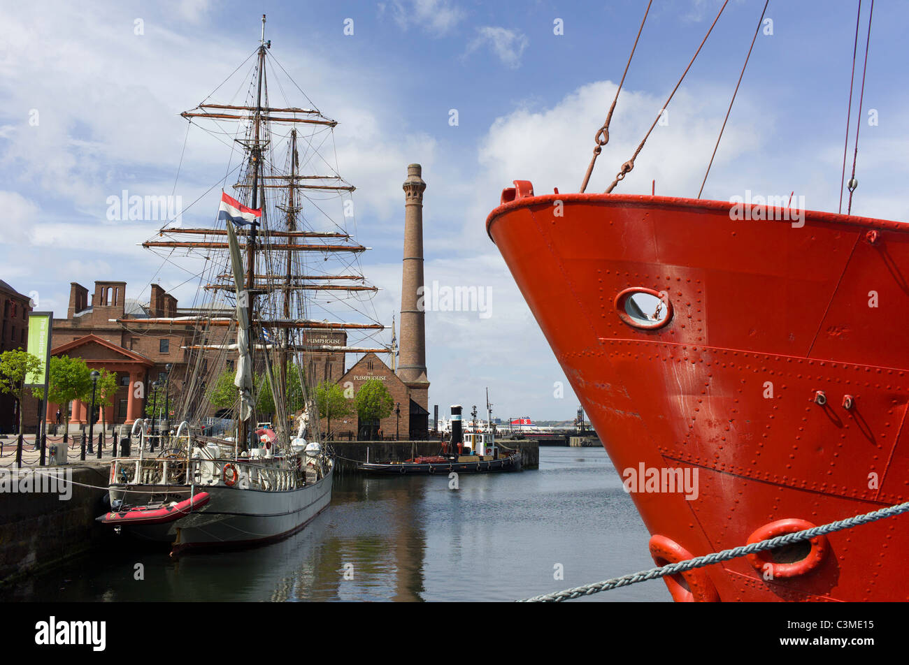 The red lightship Planet moored at Liverpool Albert Dock Stock Photo ...