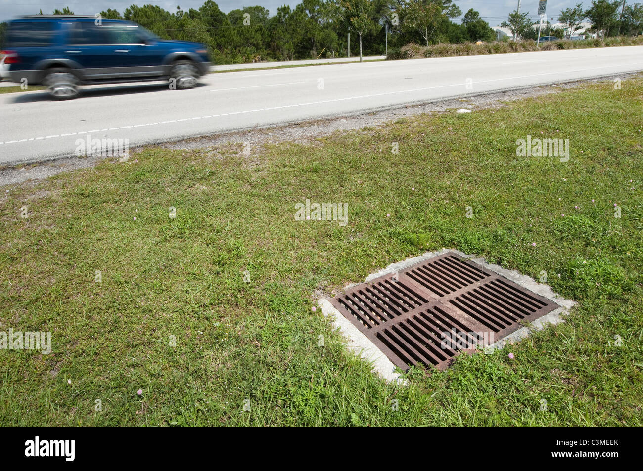 Roadside drainage to collect surface water runoff and prevent flooding ...
