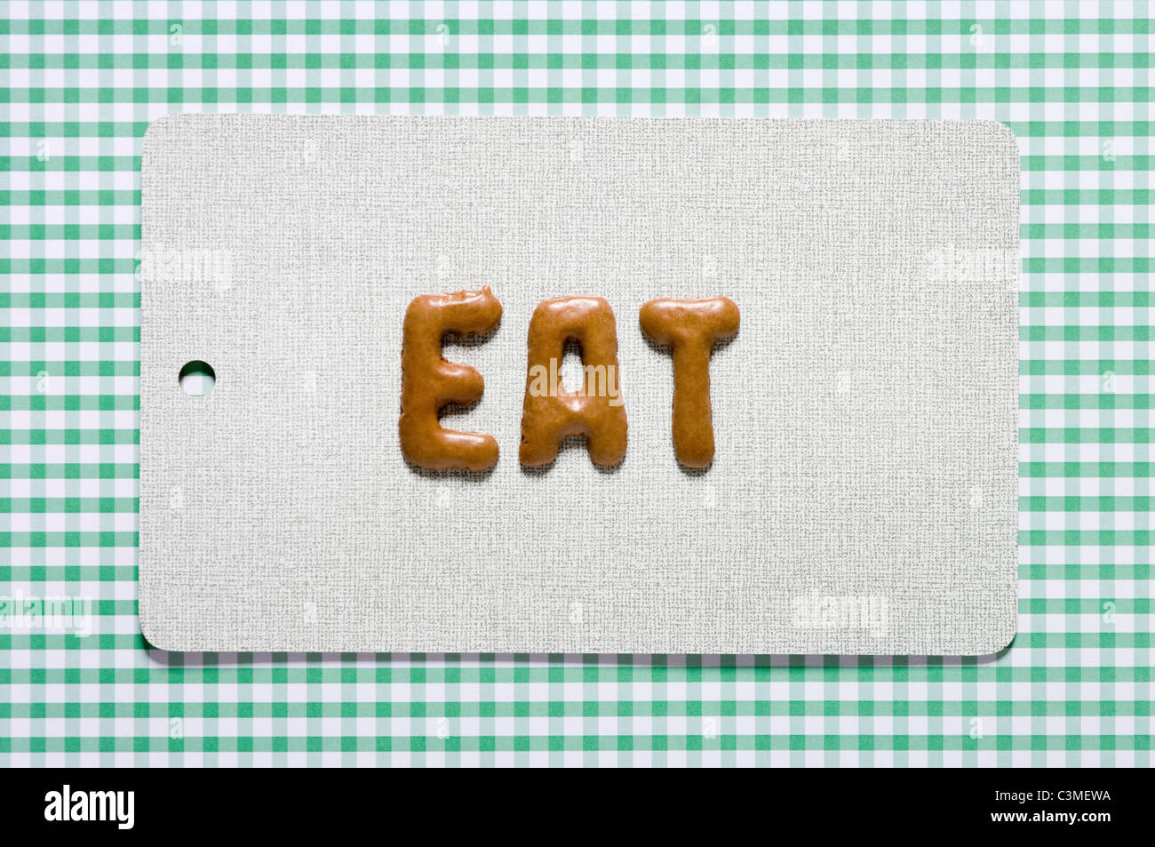 Word eat written with russian bread on dish, close up Stock Photo - Alamy