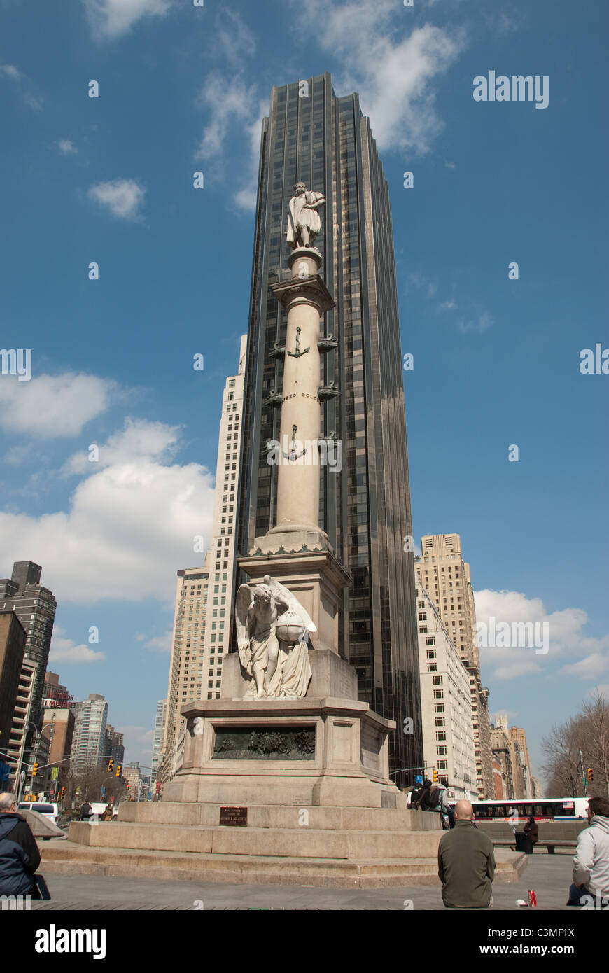 Time Warner Towers in Columbus Circle NYC with statue of Christopher ...