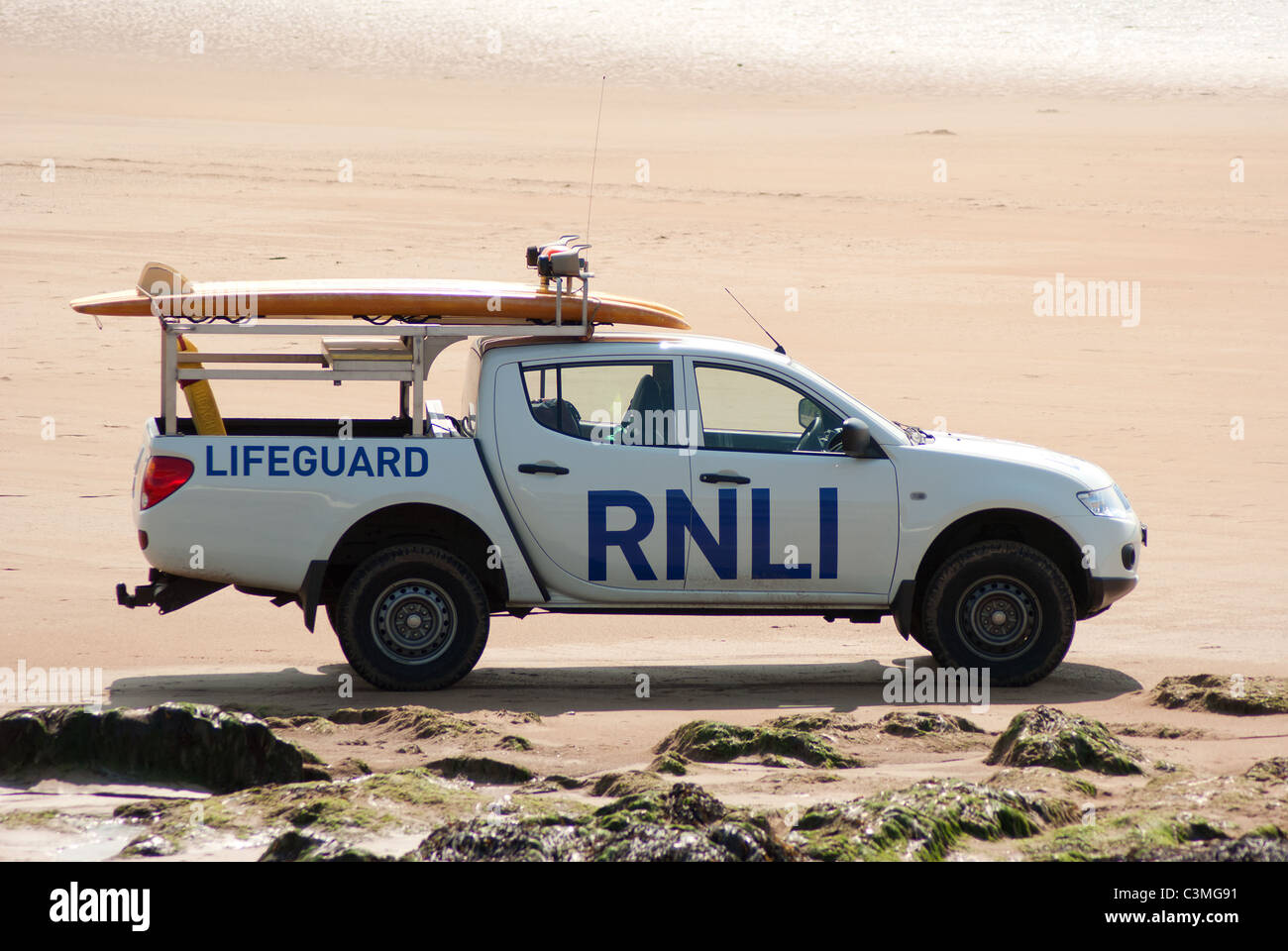 RNLI Lifeguard Vehicle at Bigbury Bay, Devon, England, Great Britain ...