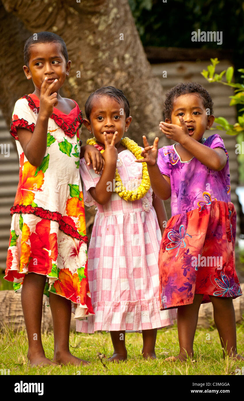Fijian children greet visitors in Yalobi Village, Waya Island among ...