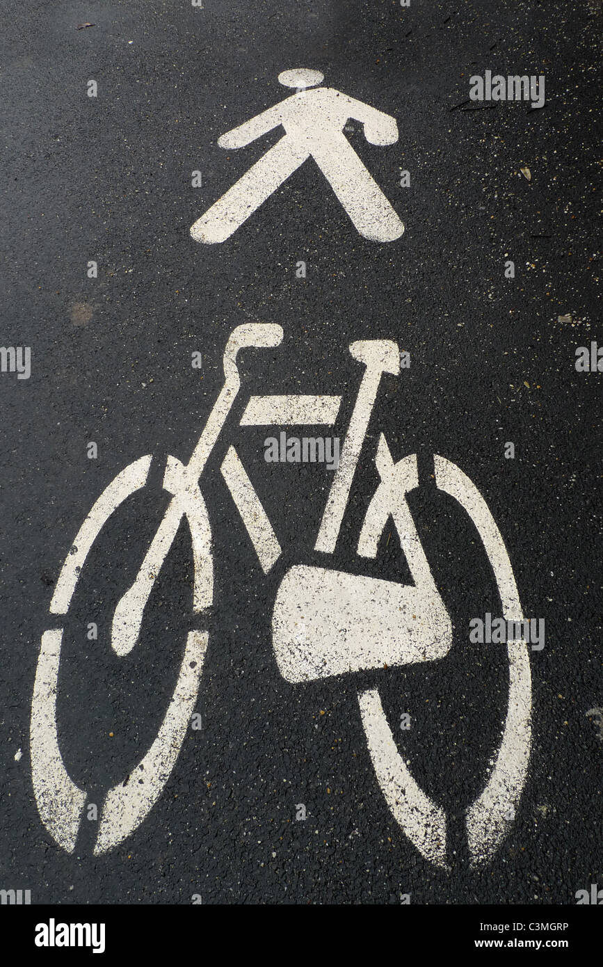 Bike path white signs hi-res stock photography and images - Alamy