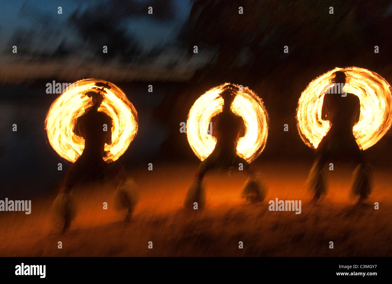 Traditional Fijian Fire dancers performing at the Shangri-La Resort ...