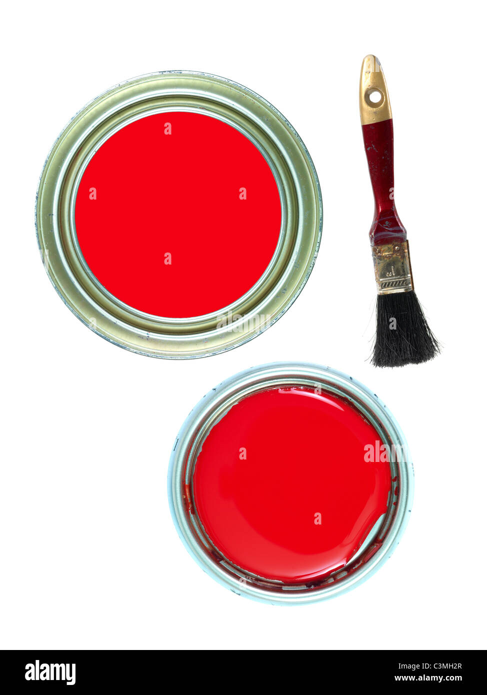 Tins of paint isolated against a white background Stock Photo - Alamy
